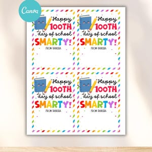 100 Days of School Smarties Tag, Printable Favor (digital Download) - Etsy