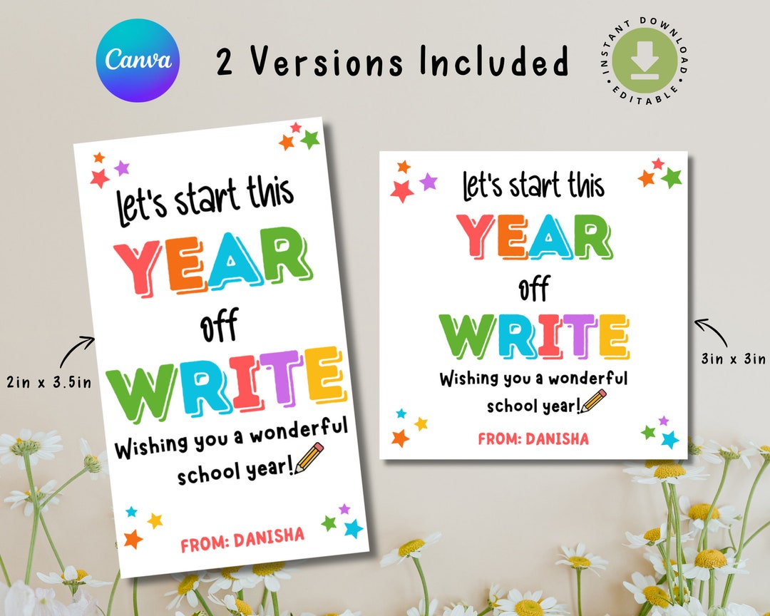 First Day of School Cookie Tag, Let's Start This Year off Write School ...