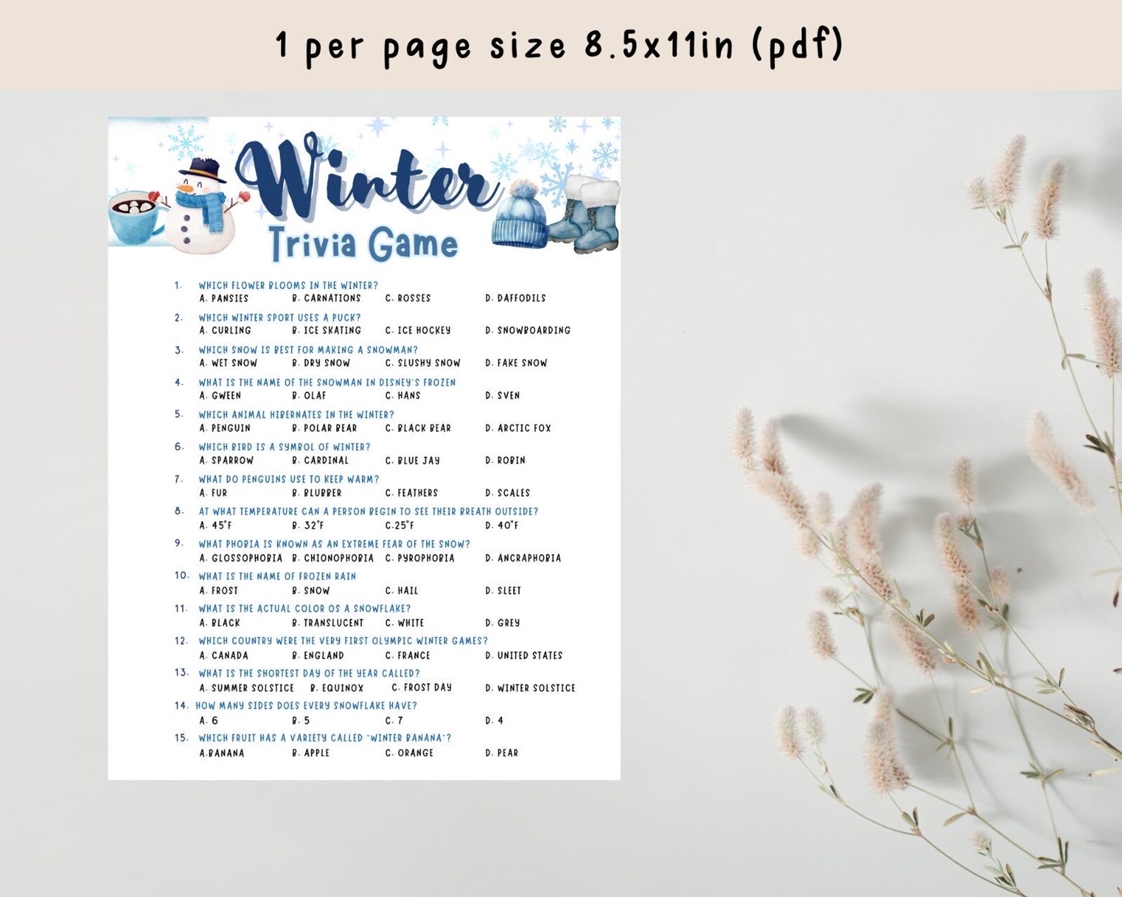 Winter Trivia Game, Printable Winter Games, Winter Game for Adults ...