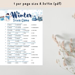 Winter Trivia Game, Printable Winter Games, Winter Game for Adults ...