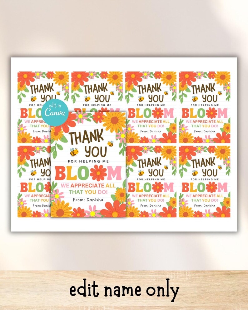Floral Thank You Gift Tags, Thanks for Helping Us Bloom Teacher ...