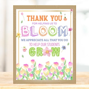 Thank You for Helping Us Bloom Appreciation Sign, Teacher Staff Thank ...