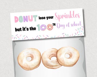 Printable 100th Day of School Donut Treat Tags for Students Snack Back ...