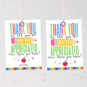 Teacher Appreciation Gift Tags: Printable Thank You Tags (PDF) - Etsy