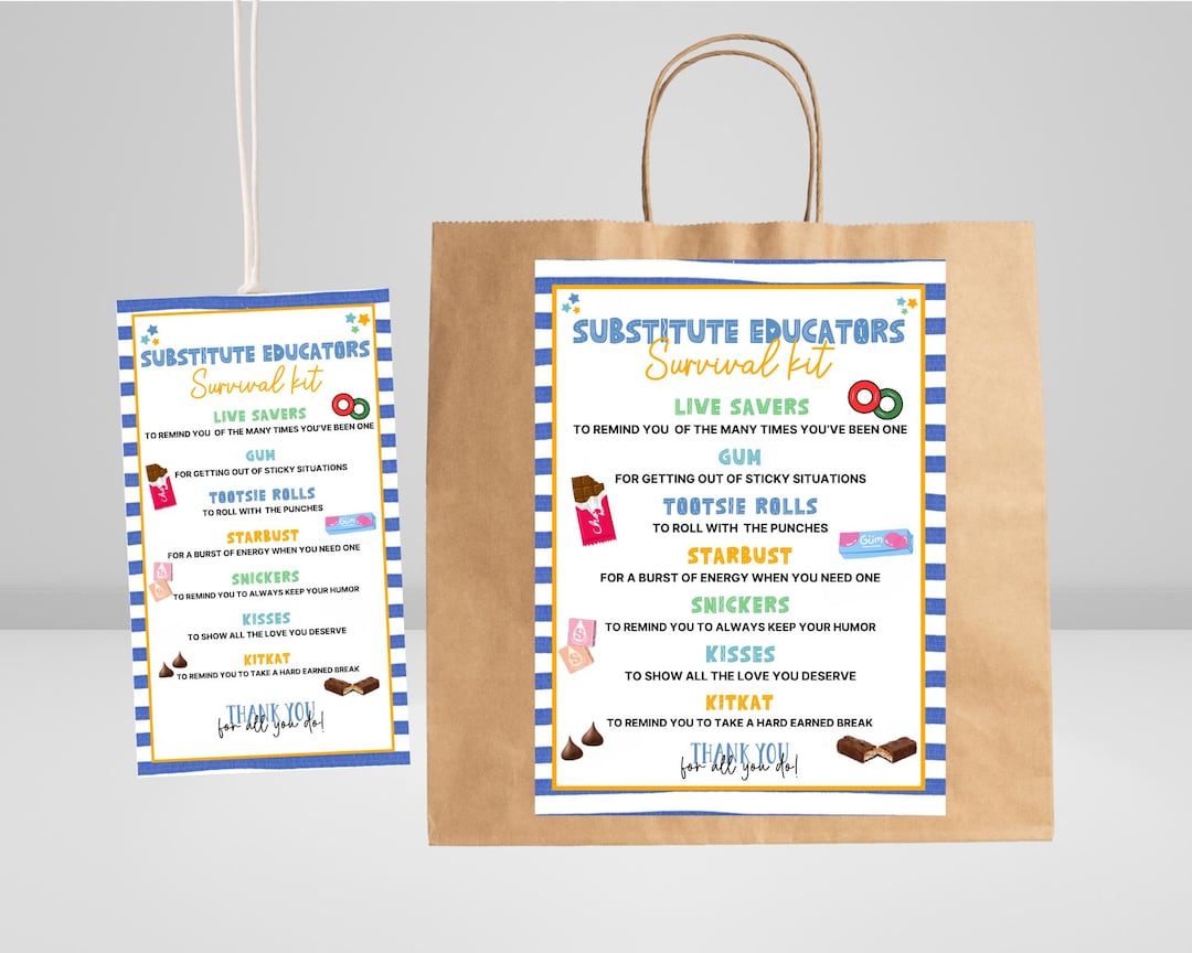 Substitute Teacher Survival Kit Gift Tags, Teacher Appreciation and ...