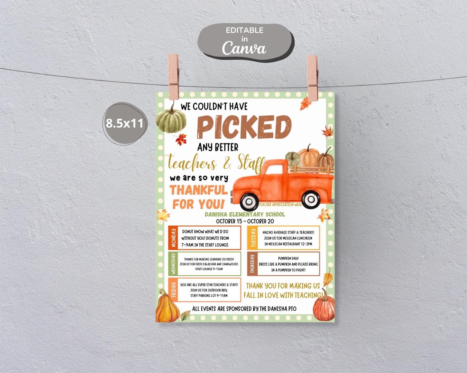 Editable Fall Teacher Appreciation Week Itinerary Schedule, Events ...