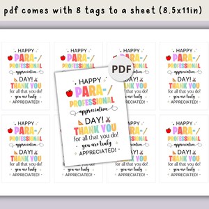 Paraprofessional Appreciation Day Tag: Printable Thank You Label ...