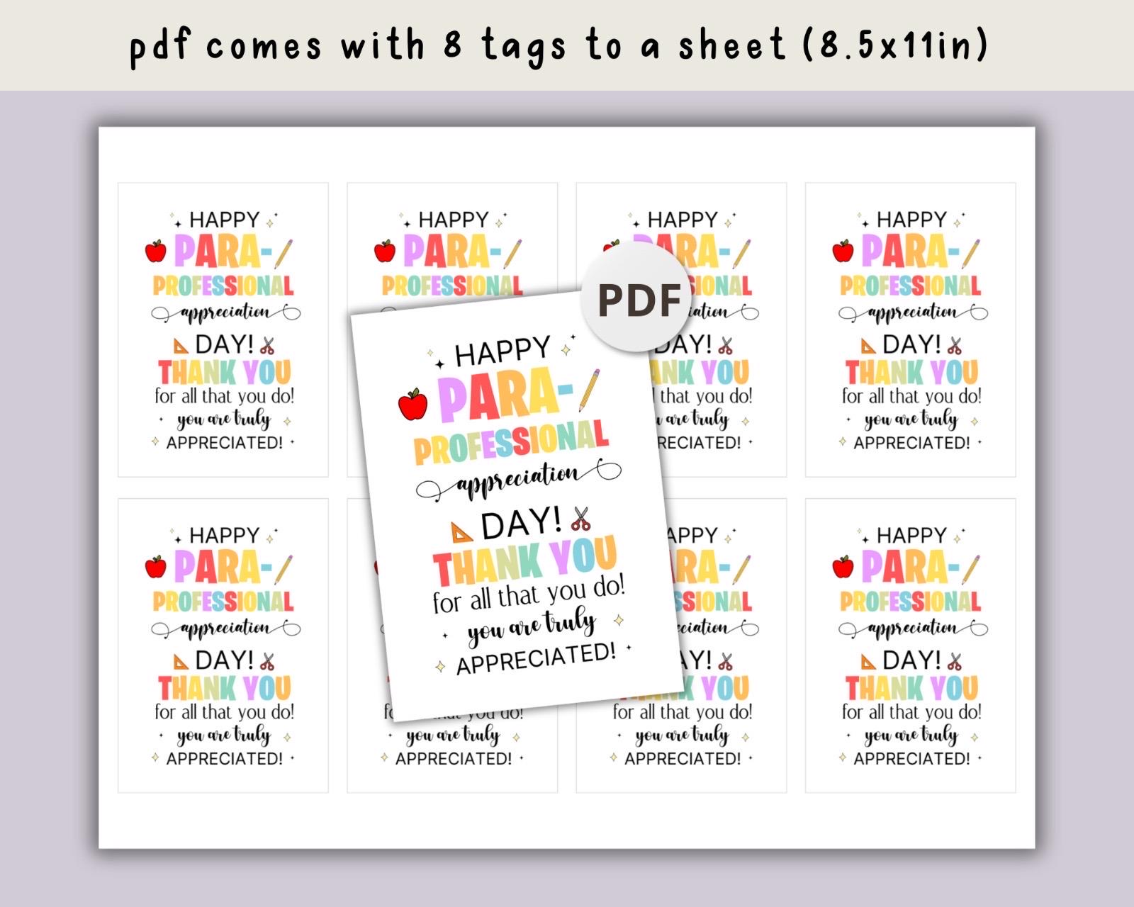 Paraprofessional Appreciation Day Tag: Printable Thank You Label ...
