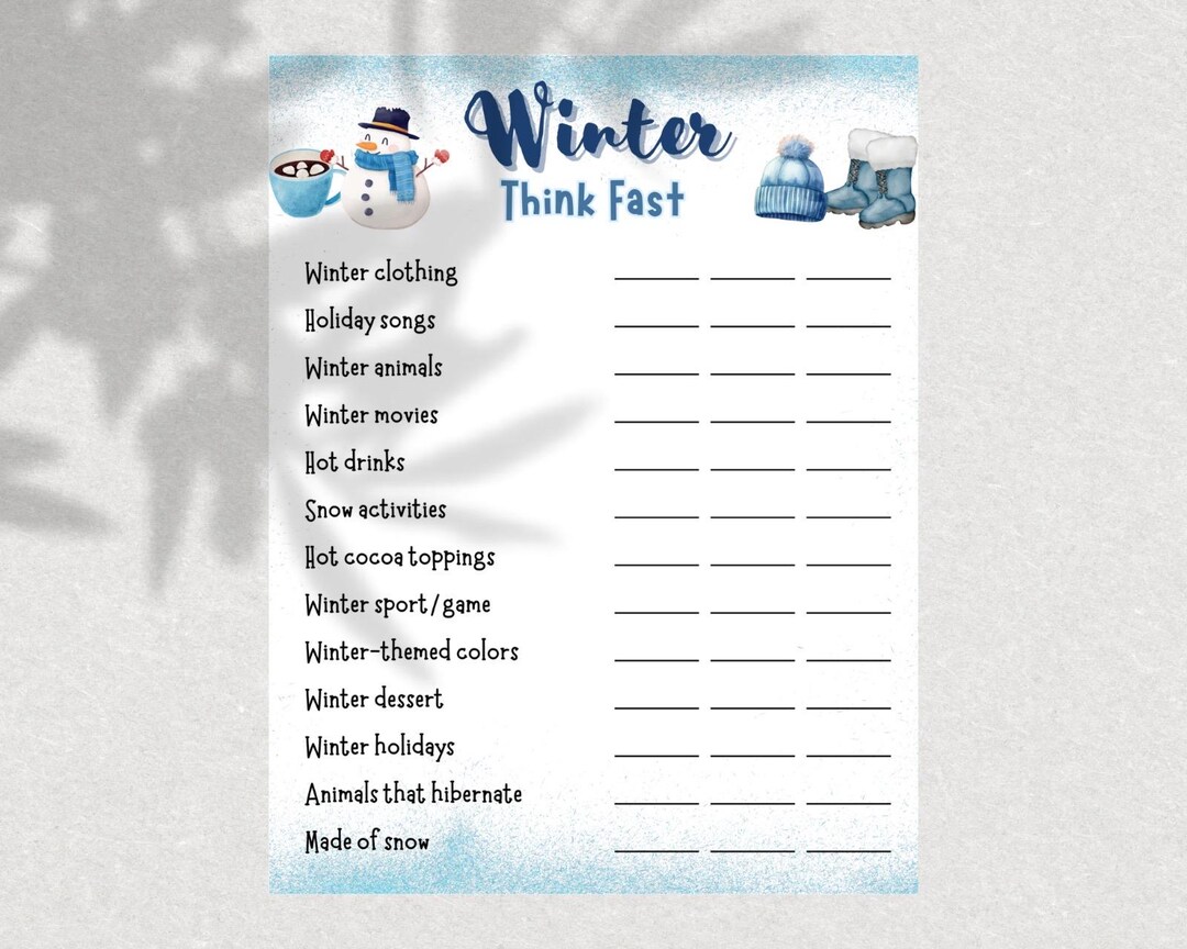 Winter Trivia Game, Think Fast Game, Winter Printable Games, Fun Winter ...