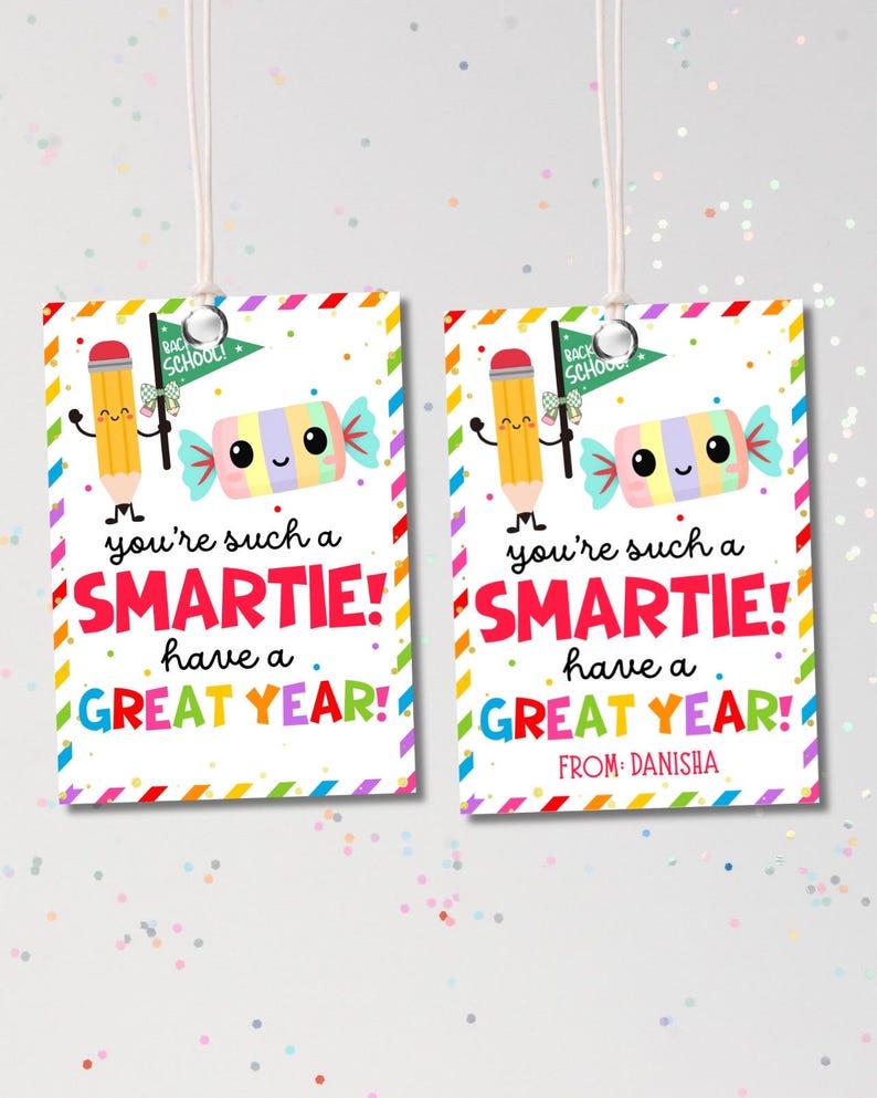 Back to School Smartie Candy Tag: Printable Class Favors (digital ...