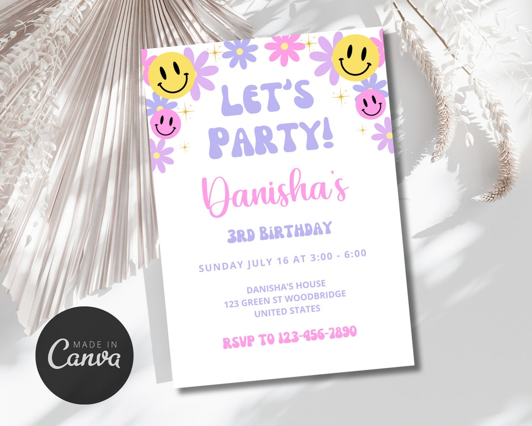 Editable Preppy Let's Celebrate Birthday Invitation for Girl Template ...