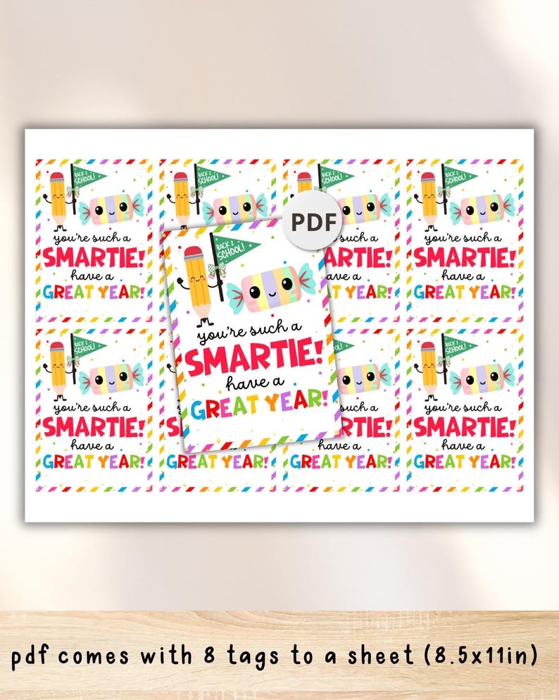 Back to School Smartie Candy Tag: Printable Class Favors (digital ...