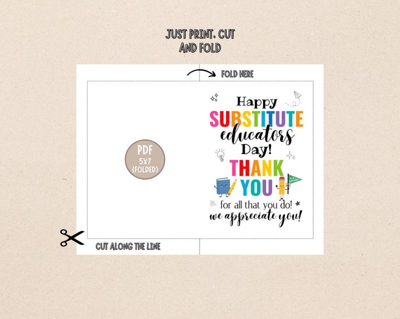 Substitute Teacher Day Card Printable,substitute Educators Day Sign ...