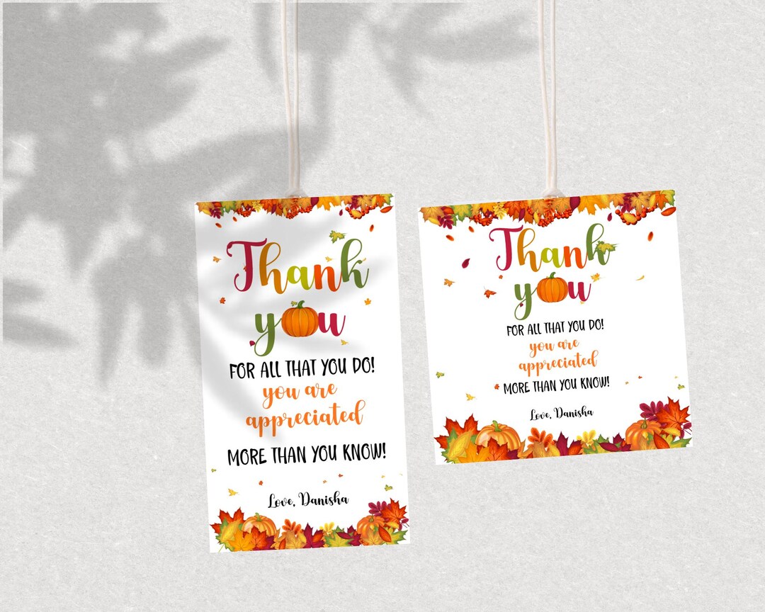 Fall Thank You Tags, Fall Appreciation Tags for Staff Appreciation ...