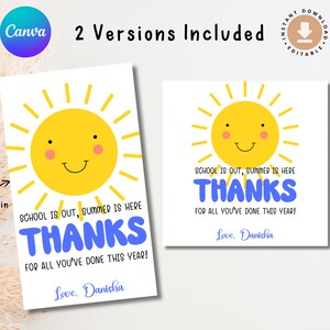 Teacher Appreciation Gift Tag, Summer Sun Gift Tag, Sunshine Thank You ...