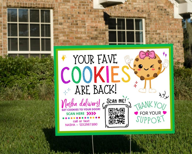 Instant Download Girl Template Scout Cookie PRINTABLE Yard Sign QR Code ...