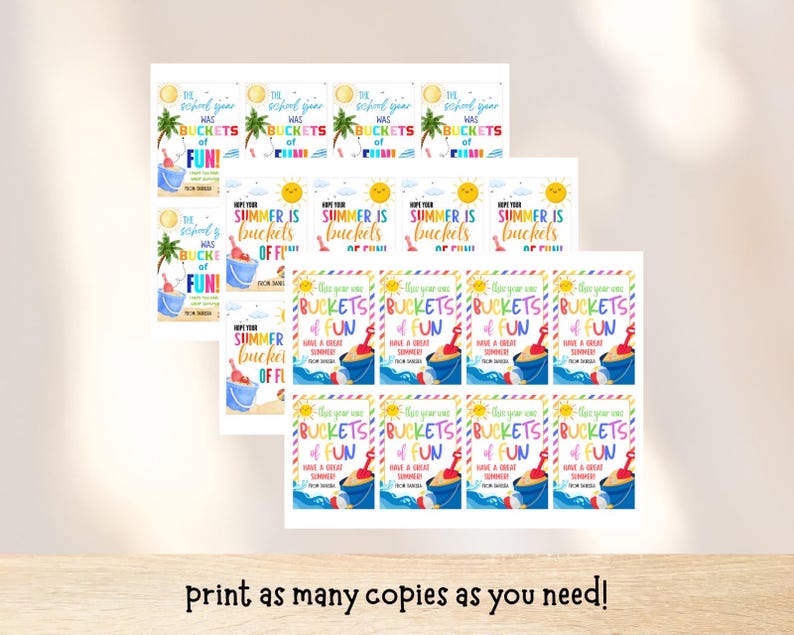BUCKETS of FUN Tag, Editable End of School Year Gift Tag, End of Year ...