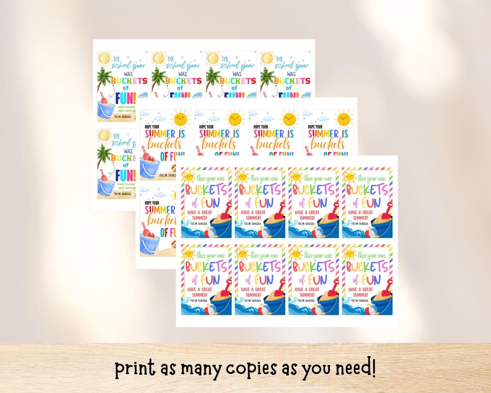 BUCKETS of FUN Tag, Editable End of School Year Gift Tag, End of Year ...