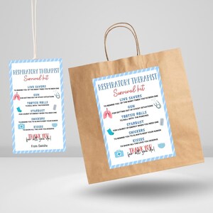 EDITABLE Respiratory Therapist Survival Kit Gift Tag, Medical Survival Kit Favor, Respiratory ...