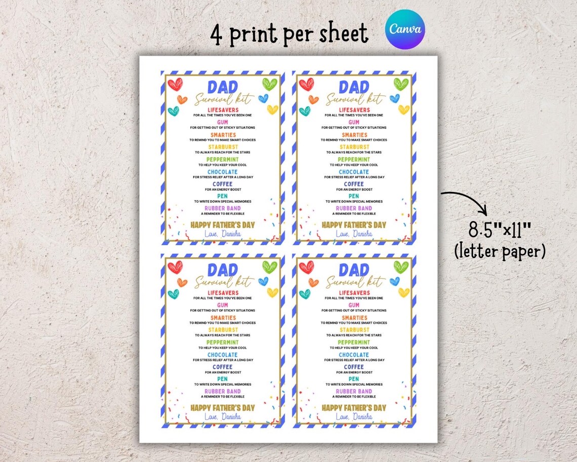 Dad Survival Kit Printable, Happy Fathers Day Funny Gift for Dad, Treat ...