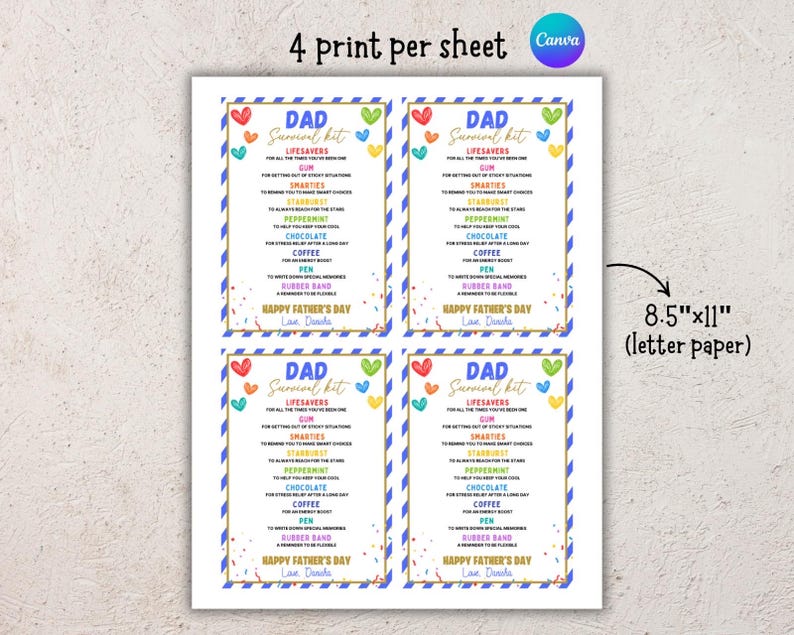 Dad Survival Kit Printable, Happy Fathers Day Funny Gift for Dad, Treat ...