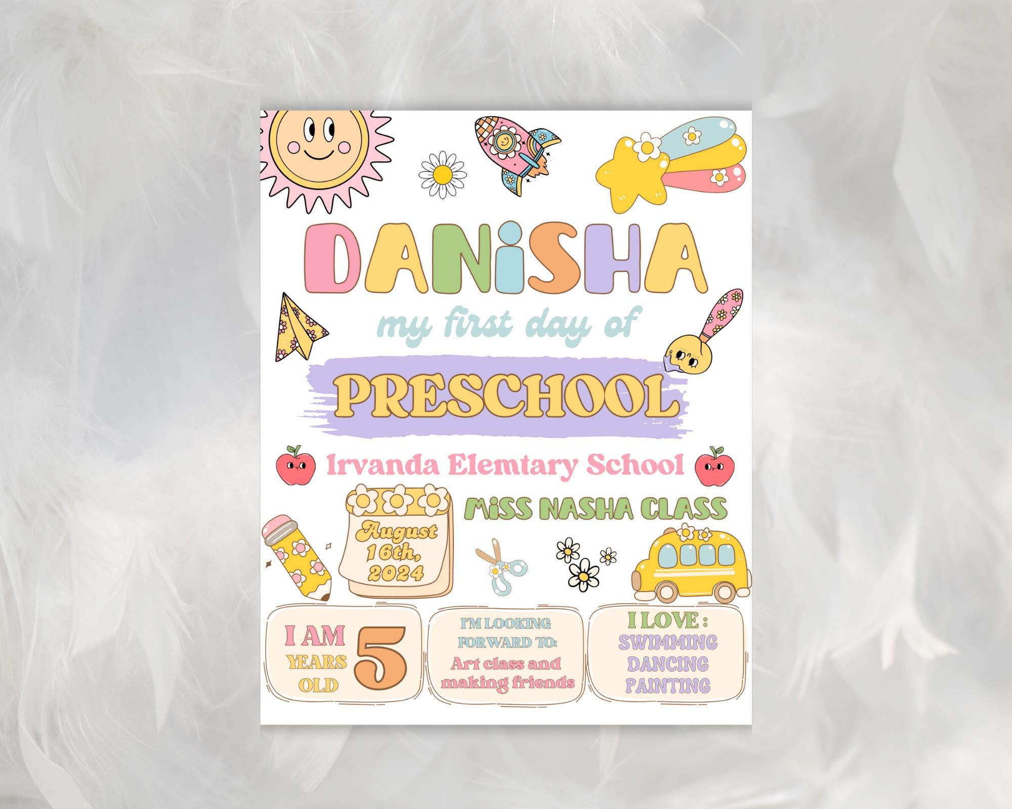 Editable First Day of School Sign First Day KINDERGARTEN PRESCHOOL ...