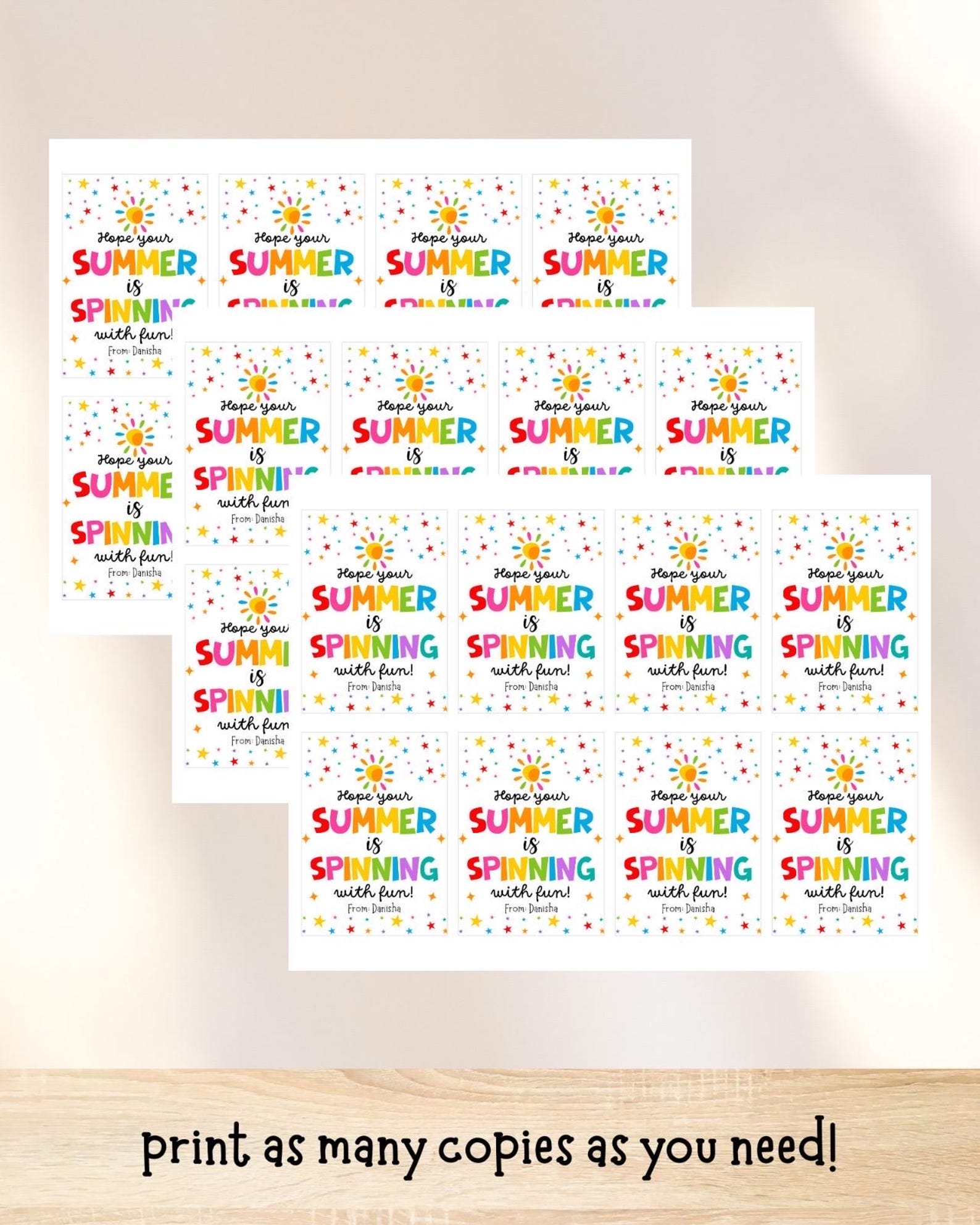 Summer Fun Gift Tags: End of School Year, Pinwheel Fidget (printable ...