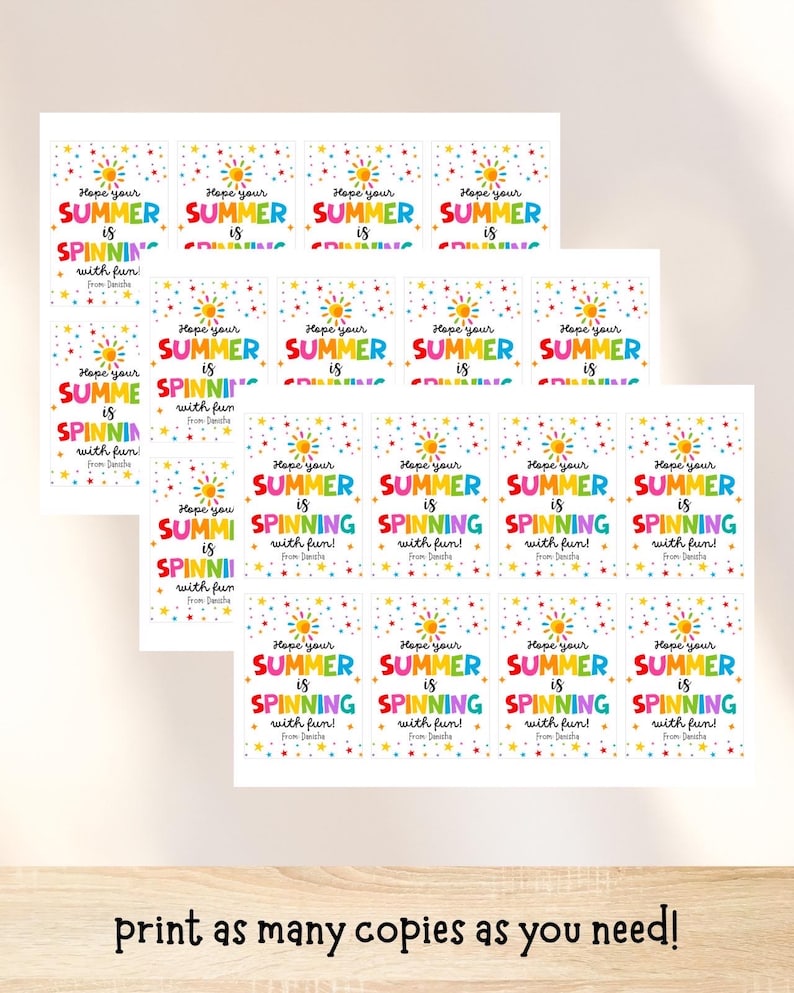 Summer Fun Gift Tags: End of School Year, Pinwheel Fidget (printable ...