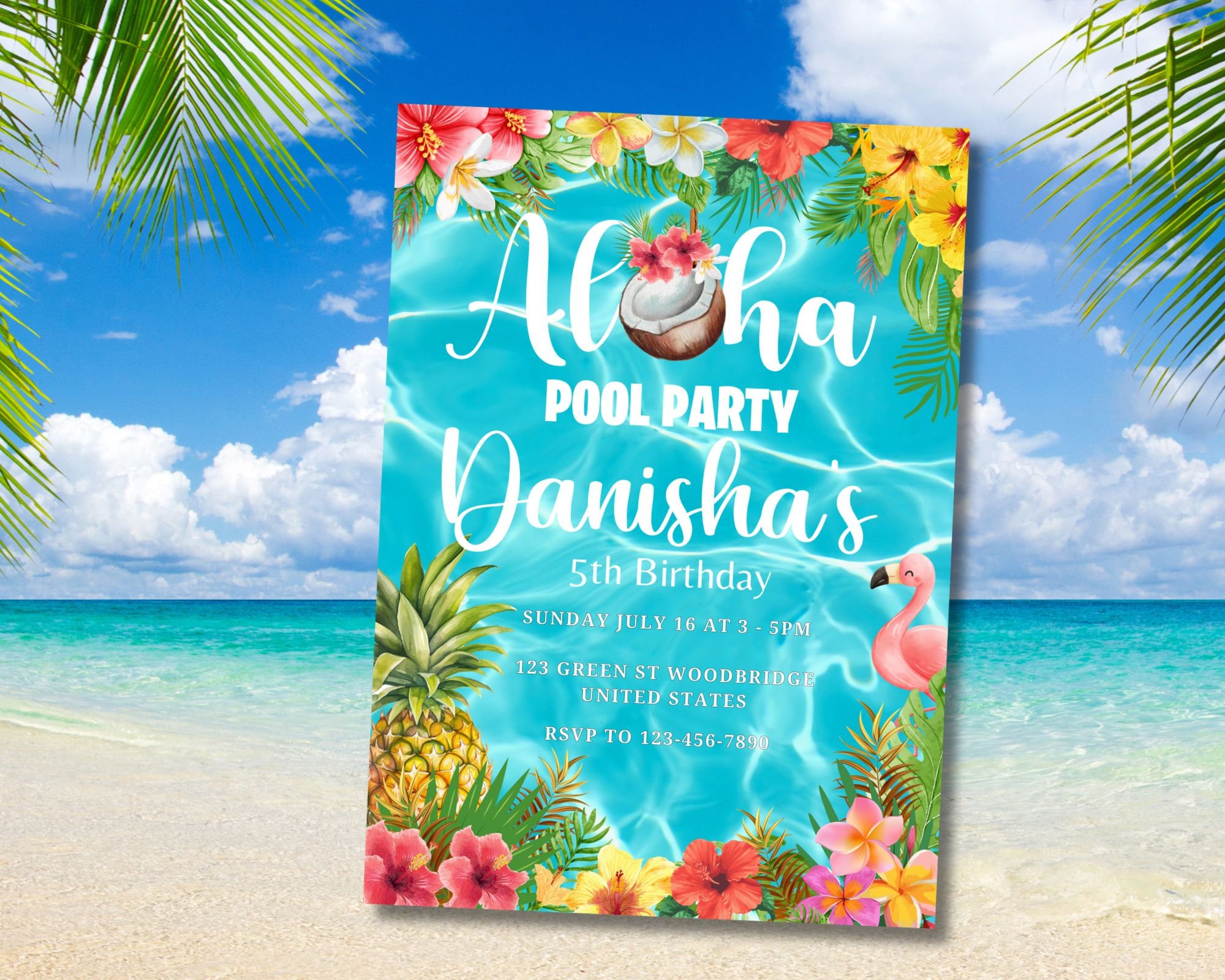 Editable Aloha Pool Party Invitation, Hawaiian Birthday Invite ...