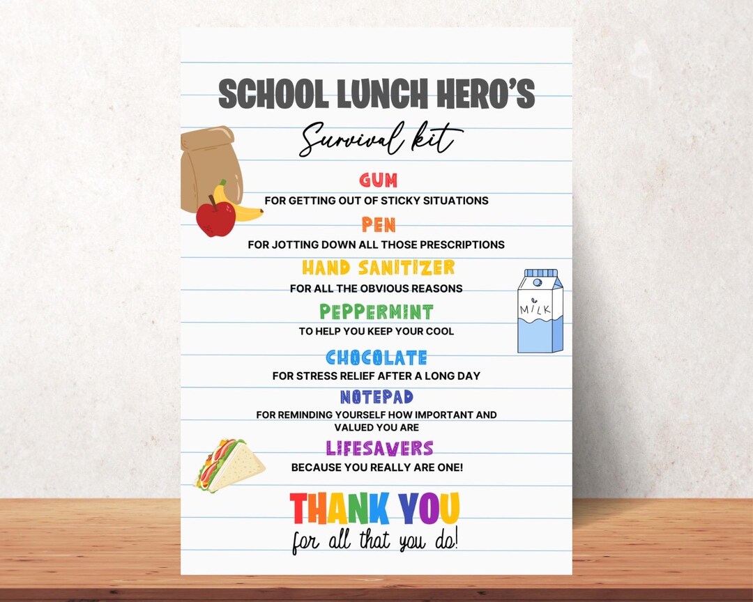 School Lunch Worker Survival Kit Gift Tags, National School Lunch Hero ...
