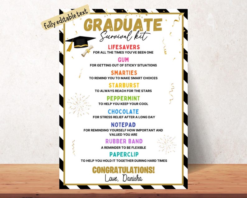 EDITABLE Graduation Survival Kit, After Graduation Survival Kit ...