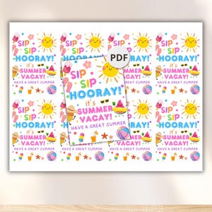 Sip Sip Hooray It's Summer Vacay Gift Tag Template, Printable Teacher ...
