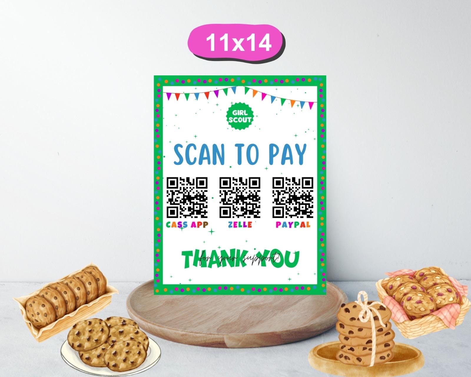 Girl Cookie Payment Sign and Price Sign Editable Template With QR Code ...