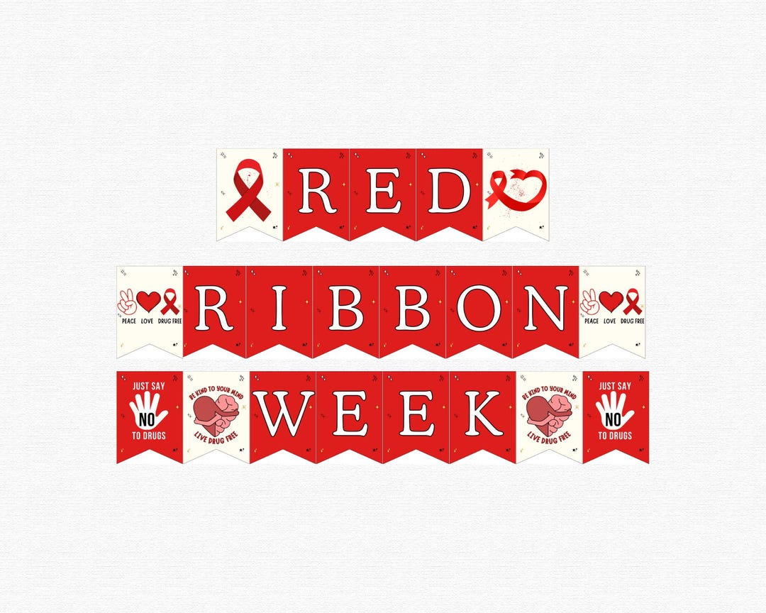 Red Ribbon Week Banner Printable, Red Ribbon Week Bulletin Board Decor ...