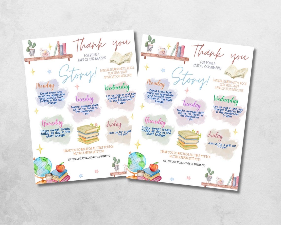 Storybook Teacher Appreciation Week Itinerary Template (digital ...