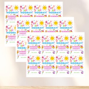 Sip Sip Hooray It's Summer Vacay Gift Tag Template, Printable Teacher ...