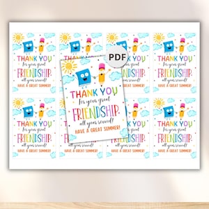 Friendship End of School Classroom Gift Tag End of Year Gift Tags Kids ...