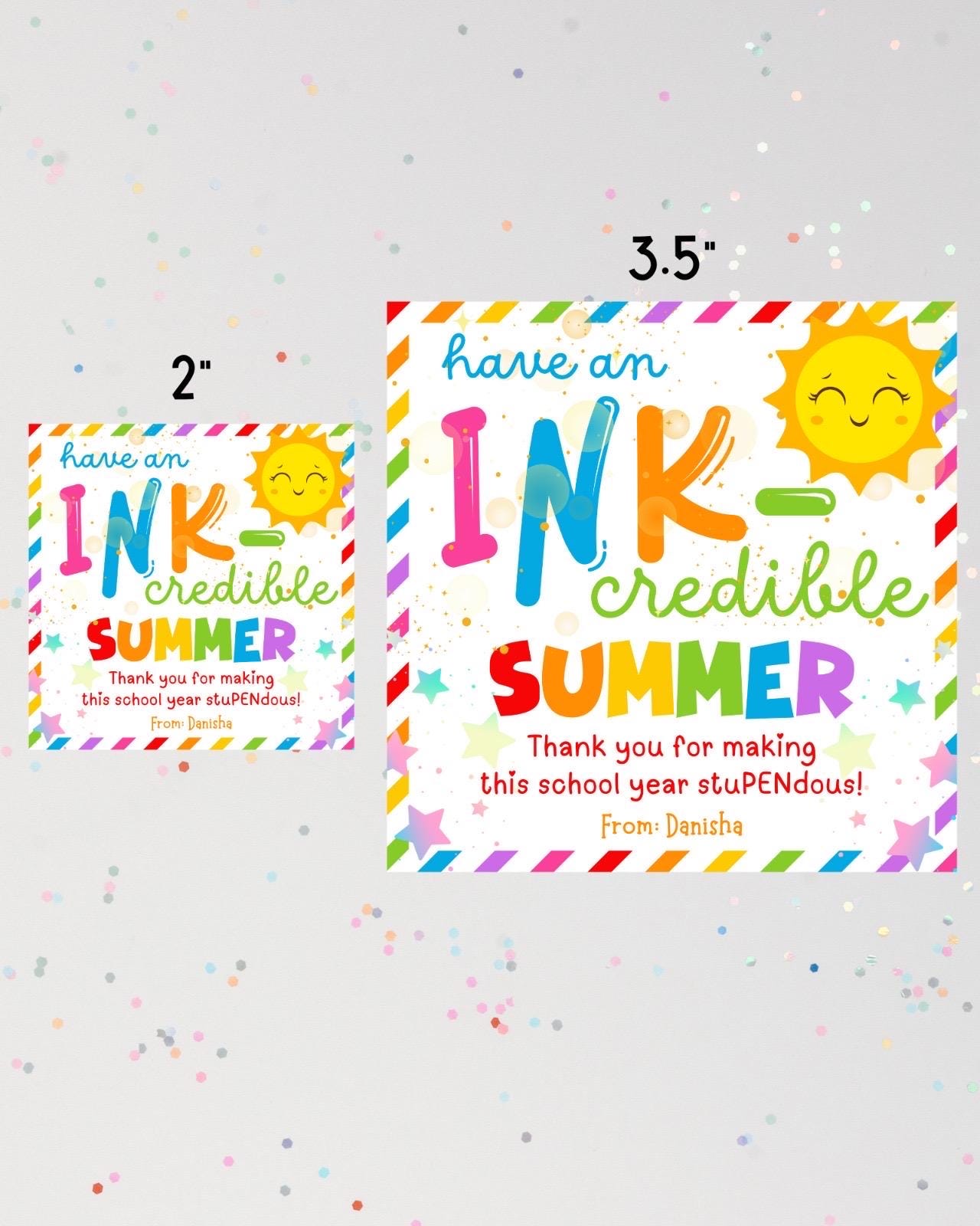 End of Year Gift Tag: Ink-credible Summer, Editable Teacher Tag ...