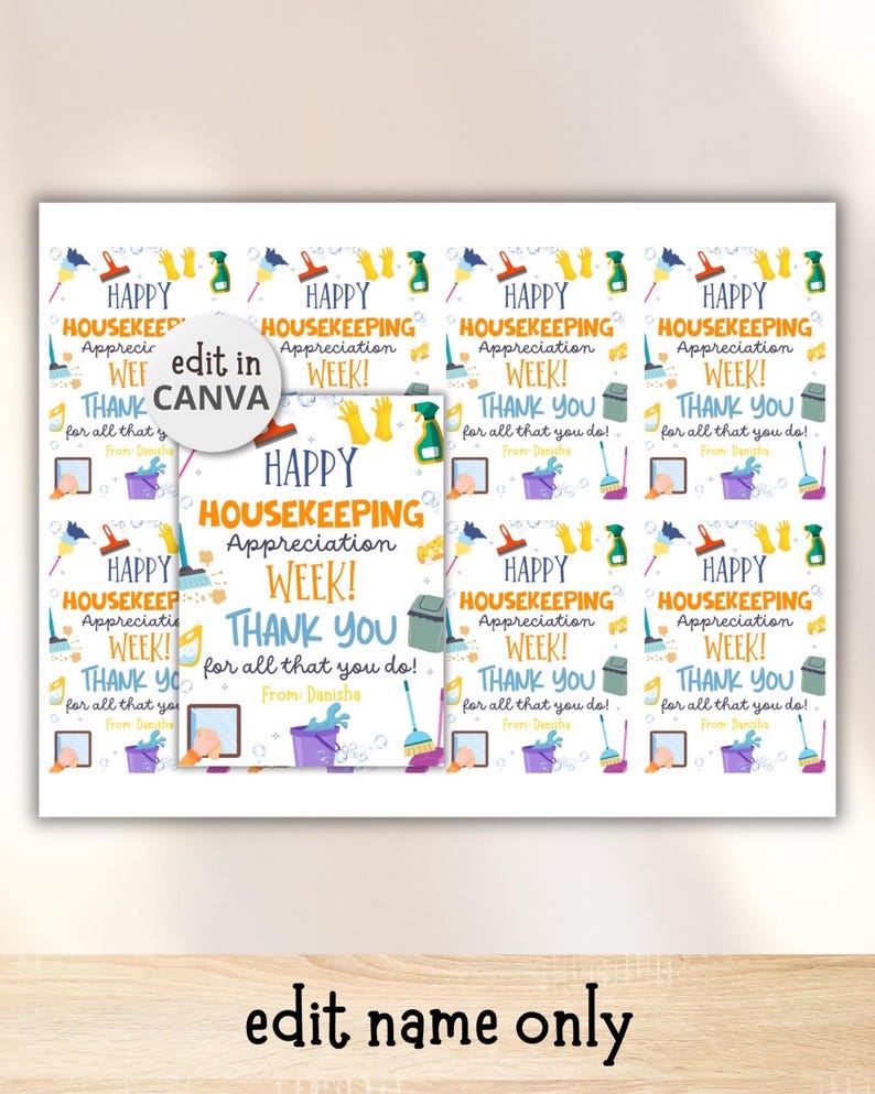 Housekeeping Appreciation Gift Tags: Editable Thank You Printable ...