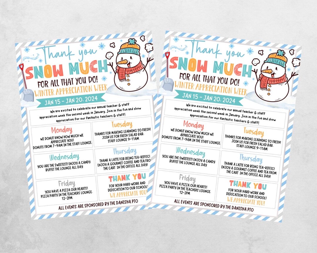 Printable Editable Holiday Teacher and Staff Appreciation Itinerary ...