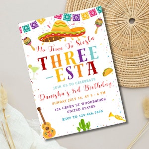 Editable Adios Dos Birthday Mexican Three-esta Invitation Template,3rd ...