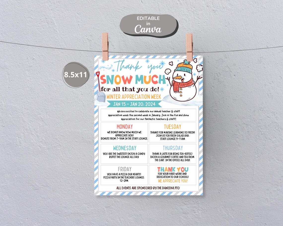 Printable Editable Holiday Teacher and Staff Appreciation Itinerary ...
