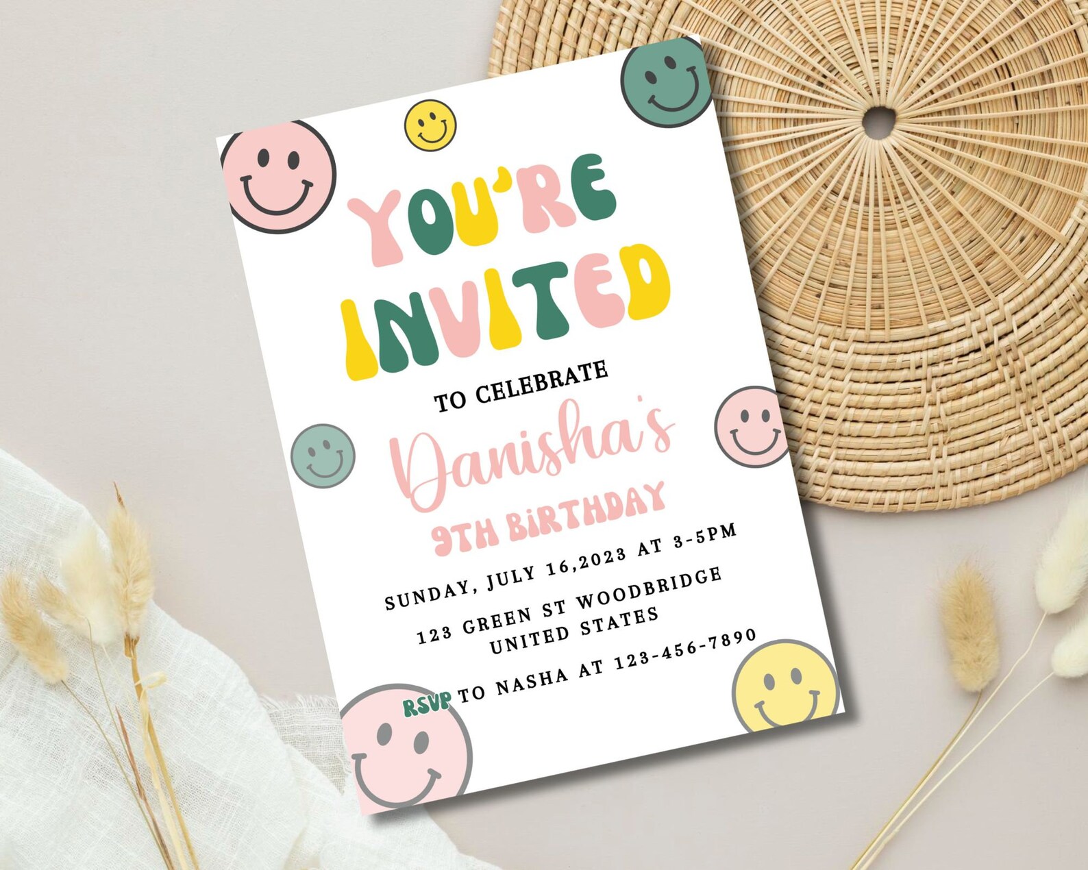 Editable Smileys Birthday Party Invitation Template, Smiley Faces ...