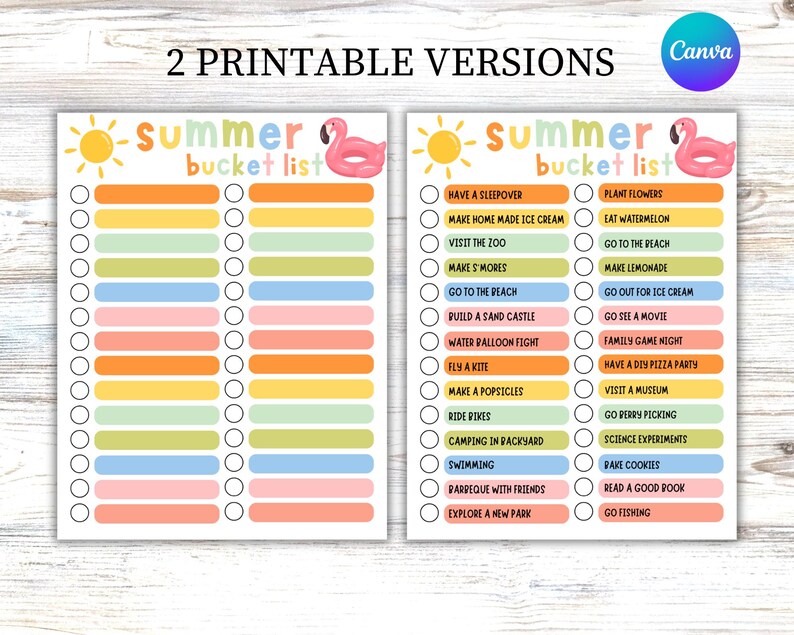 Summer Bucket List Printable, Summer Break Bucket List Template, Summer ...