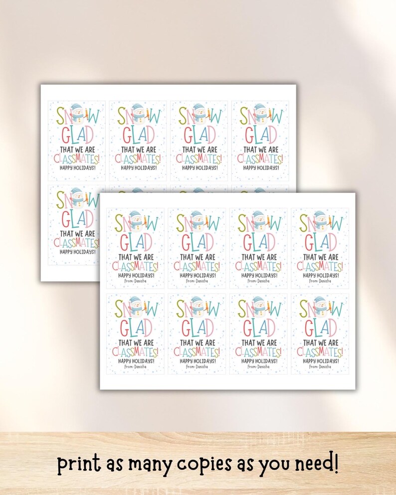 Snow Glad Classmate Gift Tags Printable, Kids Holiday Gift Tag ...