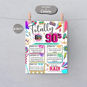 Editable 90s Theme Teacher Appreciation Week Itinerary (CANVA Template ...