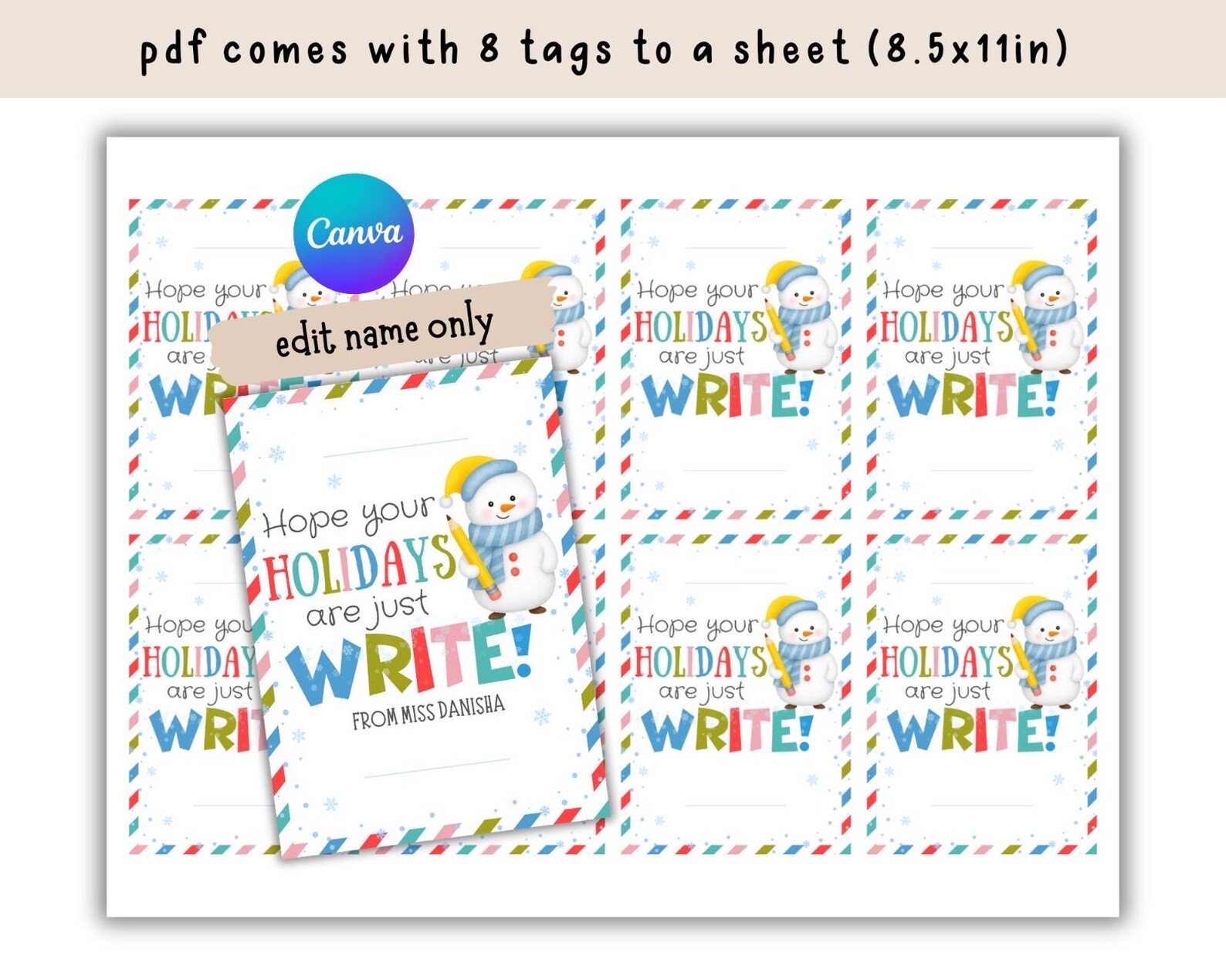 Holiday Pencil Gift Tag Editable Just Write Holiday Pencil Tag Student ...