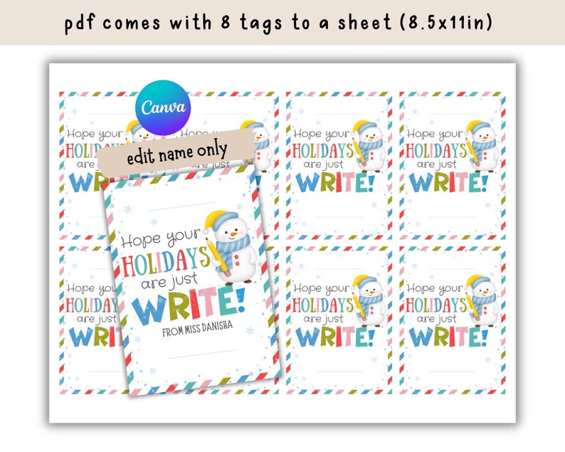 Holiday Pencil Gift Tag Editable Just Write Holiday Pencil Tag Student ...