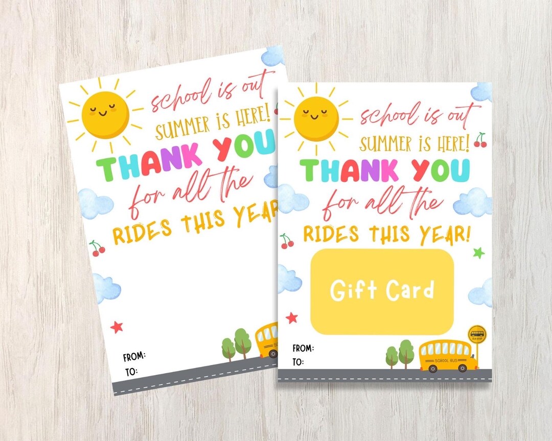 School Bus Driver Gift Card Holder, Printable Thank You Card, End of ...