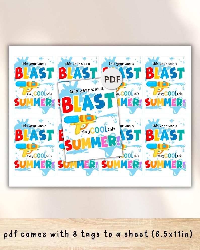 Printable Water Guns Gift Tag, Squirt Guns Tag, Last Day of School Pto ...